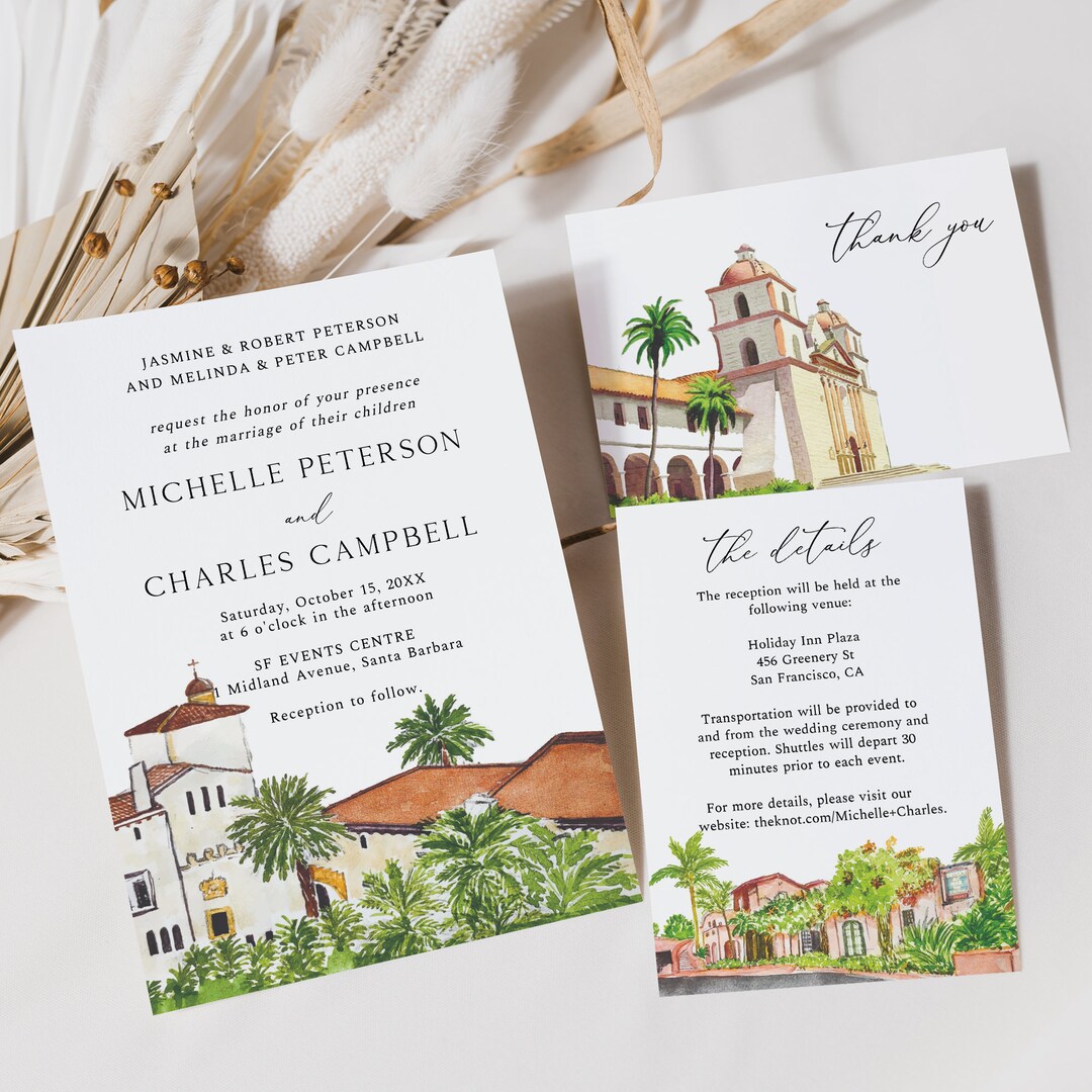 Santa Barbara Wedding Invitation Set, California Wedding, Destination ...