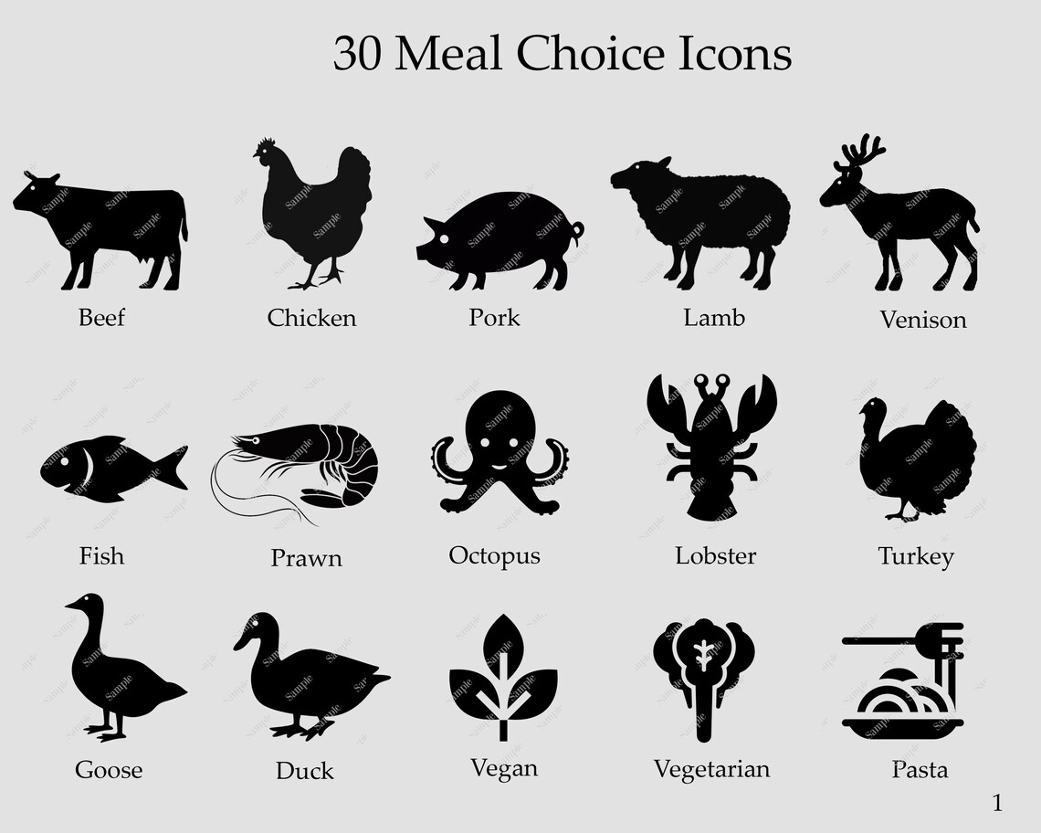 Black Menu Icons Black Meal Choice Icons 30 Meal Icons PNG | Etsy