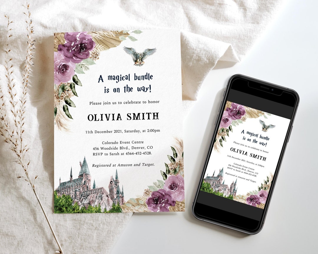 A Magical Bundle Baby Shower Invitation, Mauve Wizard Invite Card ...