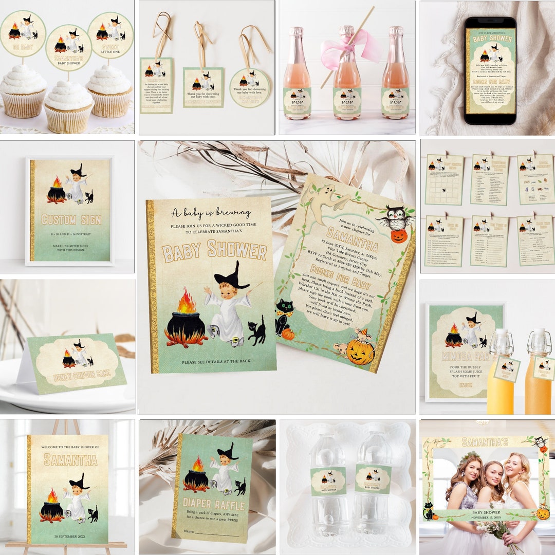 Retro Storybook Halloween Baby Shower Invitation Big Bundle, A Baby is ...