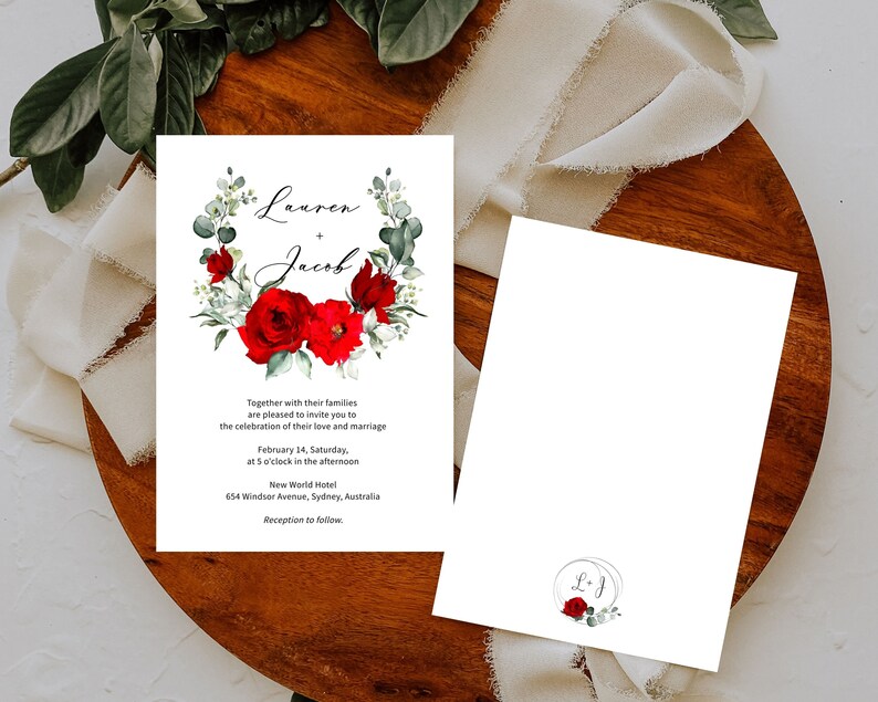Red Roses Wedding Invitation Red Wedding Invitation Red | Etsy