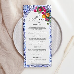 Mediterranean Menu Template, Blue Tiles Oranges Menu, Hot Pink ...