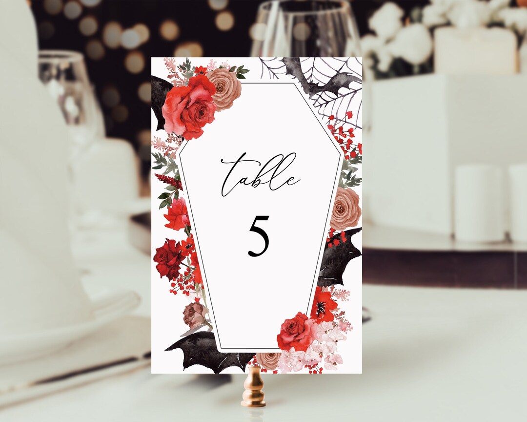 Red Gothic Table Number Template, Halloween Red and Black Table Number ...