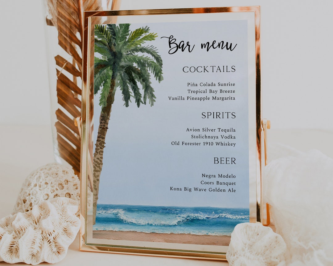 Tropical Menu Template, Bar Menu Template, Wedding Bar Menu, Cocktails ...