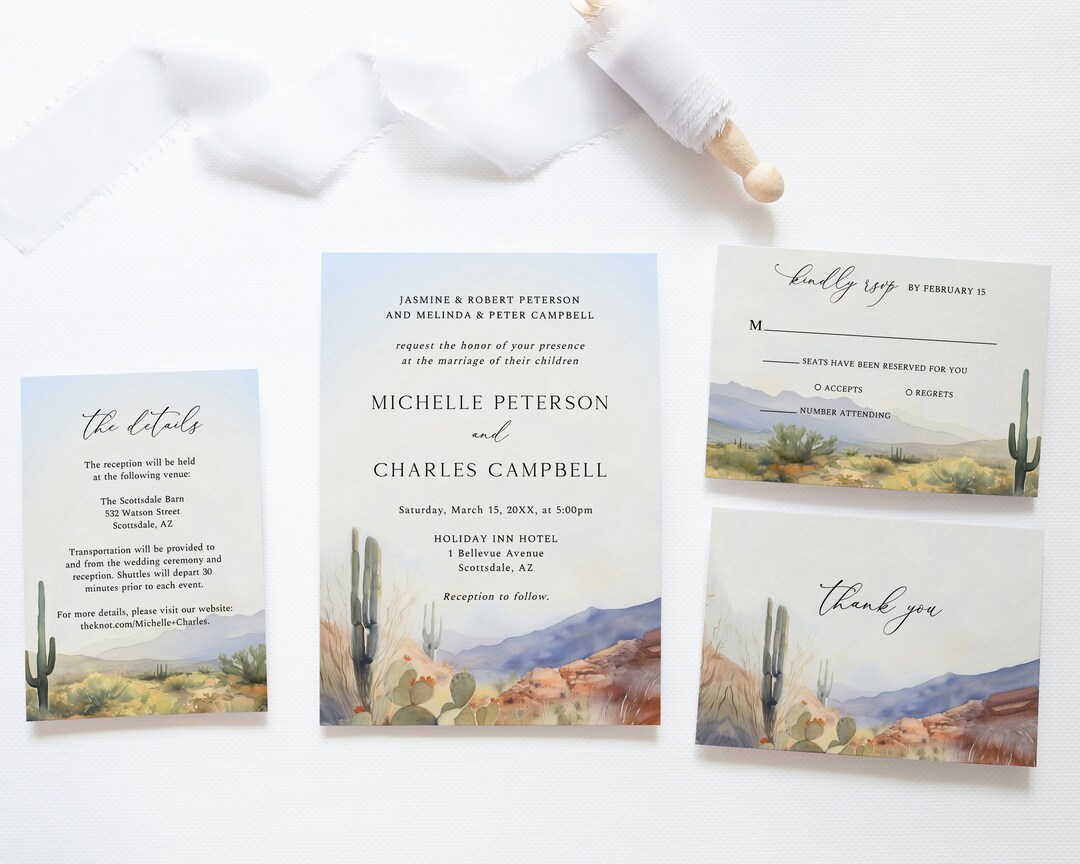 Desert Wedding Invitation Suite, Cactus Invitation, Arizona Wedding ...