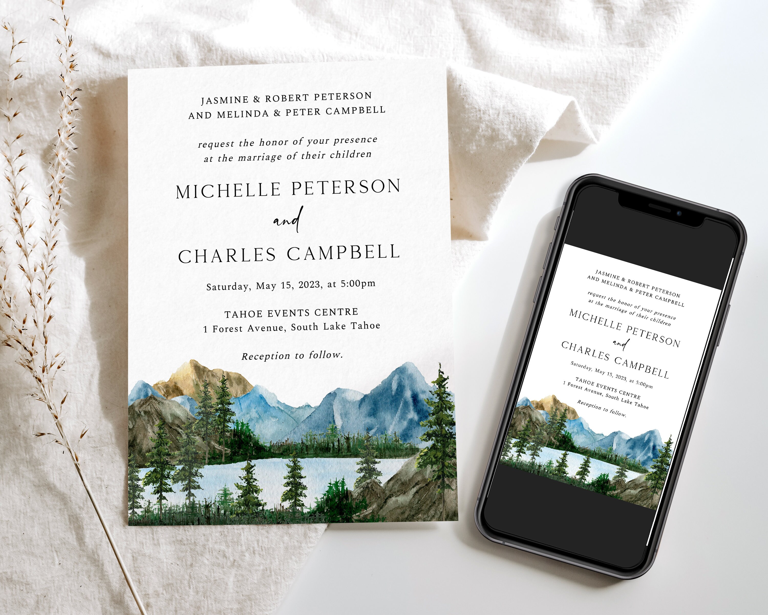 Lake Wedding Invitation, Mountain Wedding Invitation, Forest Wedding ...