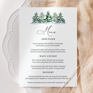 Pine Trees Menu Template, Holidays Wedding Menu Cards, Winter Wedding ...
