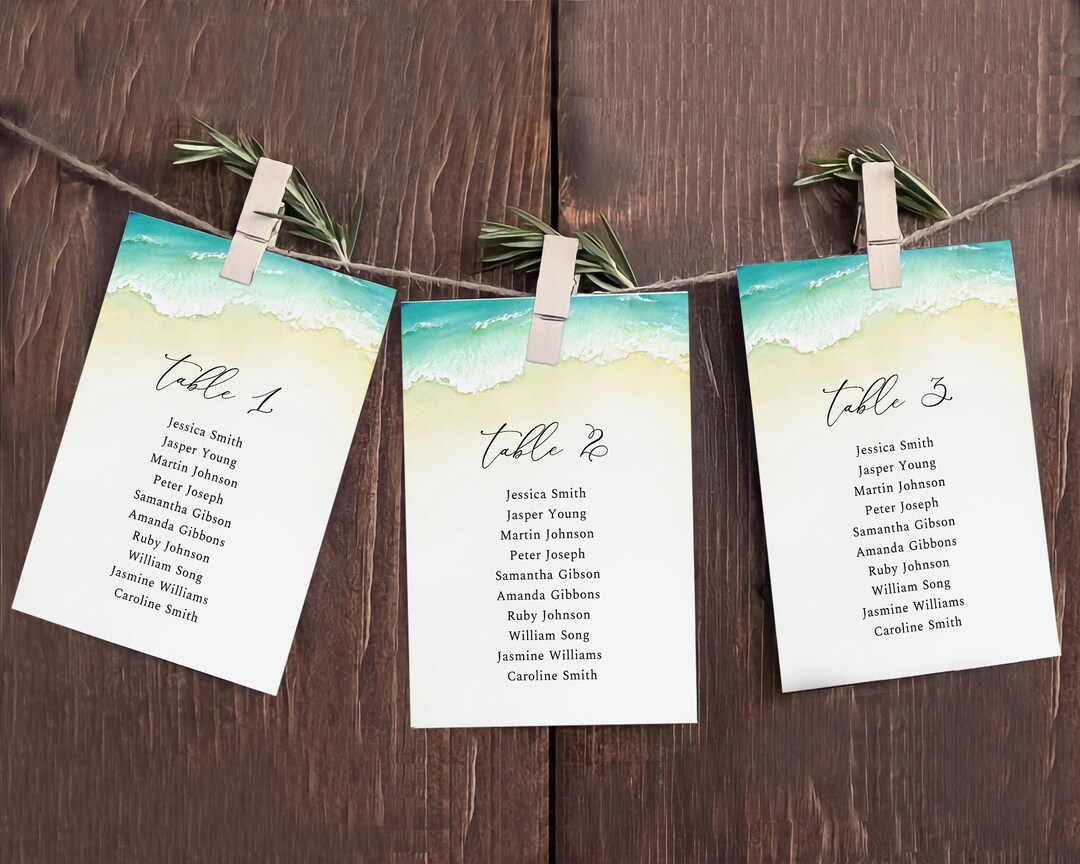Ocean Seating Chart Template, Beach Wedding Seating Plan, Tropical ...