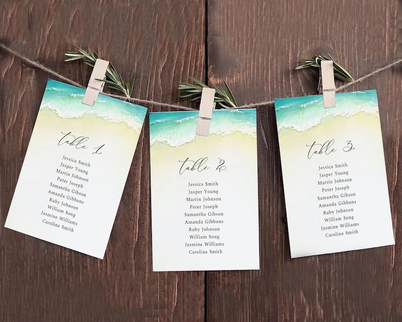 Ocean Seating Chart Template Beach Wedding Seating Plan - Etsy