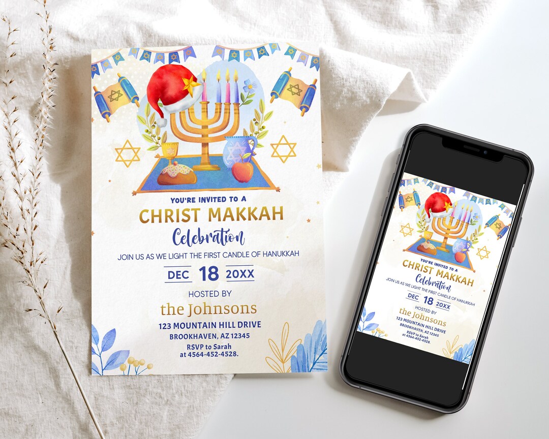 Chrismukkah Party Invitation, Hanukkah Invitation, Hanukkah Celebration ...