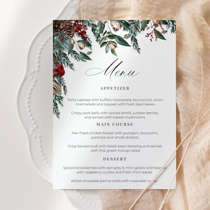 Winter Greenery Menu Template, Winter Menu Cards, Christmas Printable ...