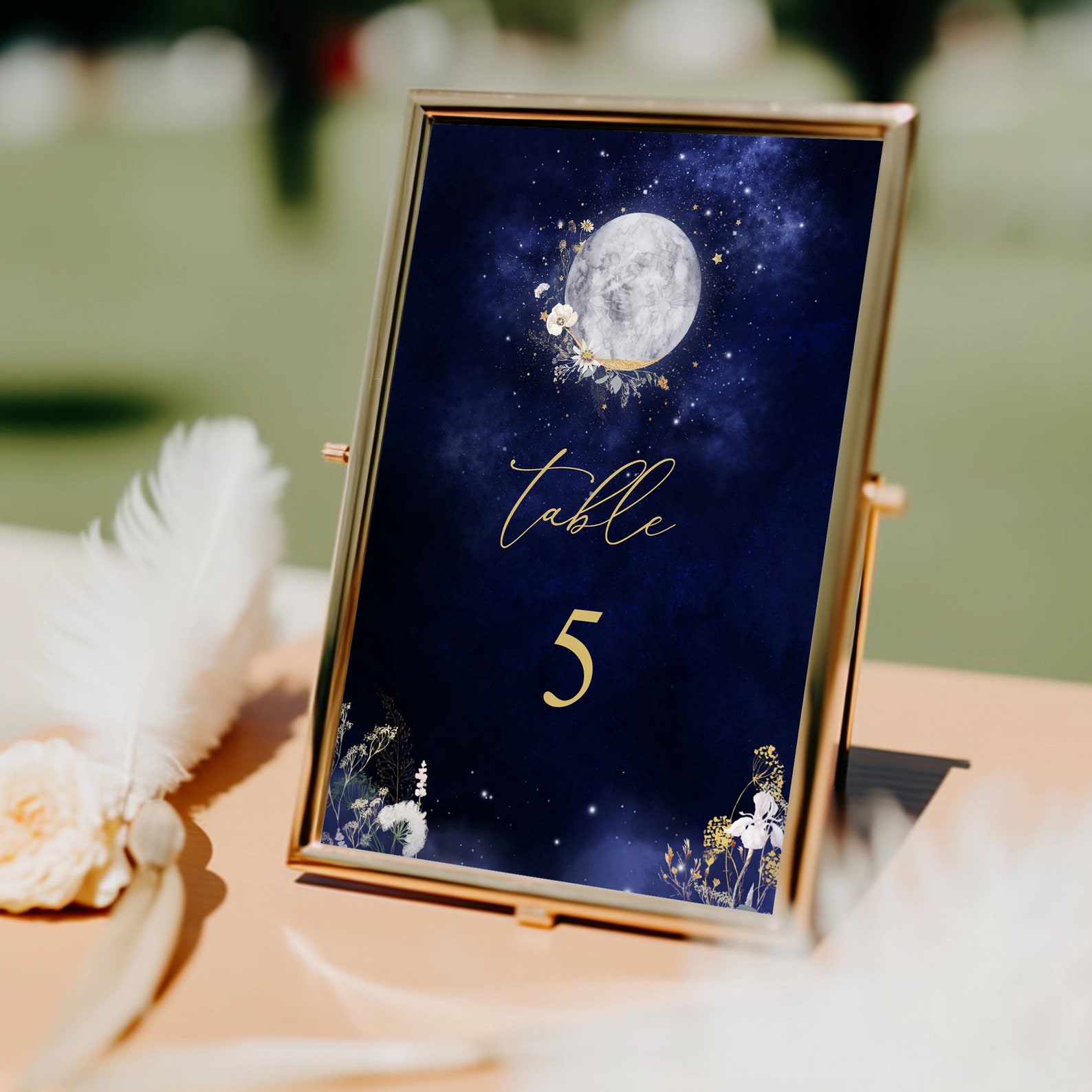 Floral Moon Wedding Table Number, Celestial Wedding, Wildflowers, Moon ...