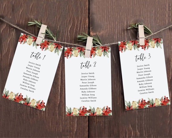 Winter Seating Chart Template Christmas Seating Cards Seat - Etsy