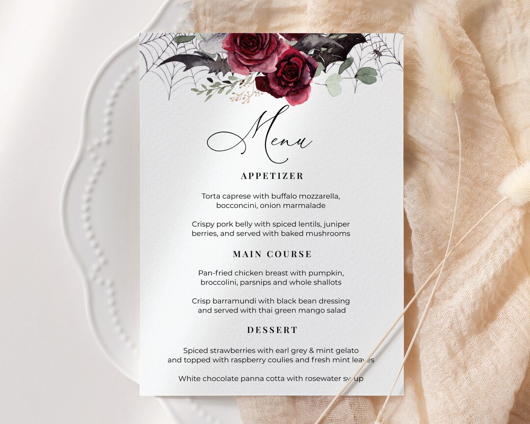 Halloween Menu Template, Gothic Menu Template, Vintage Menu Card, Red ...
