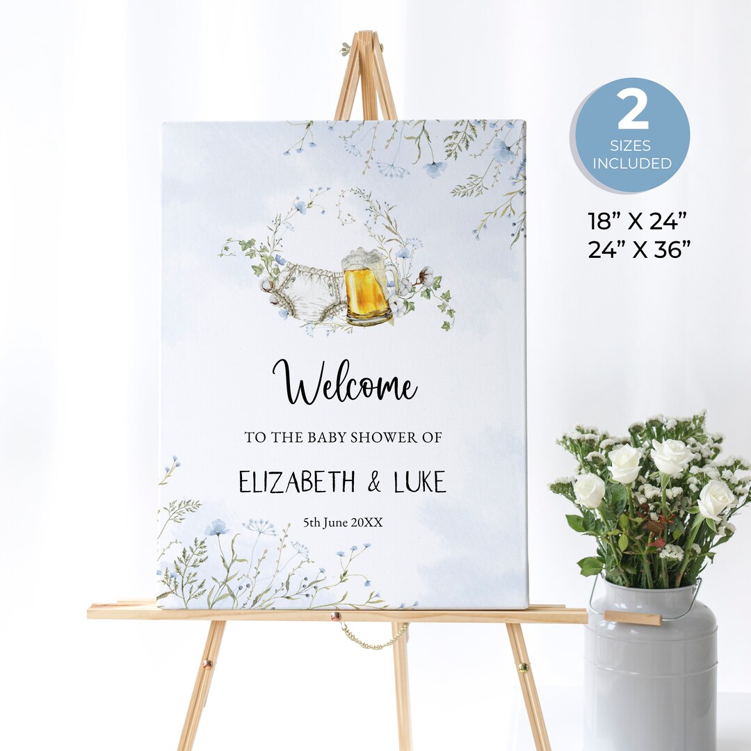 Huggies and Chuggies Baby Shower Welcome Sign, Beer and Diapers Custom ...