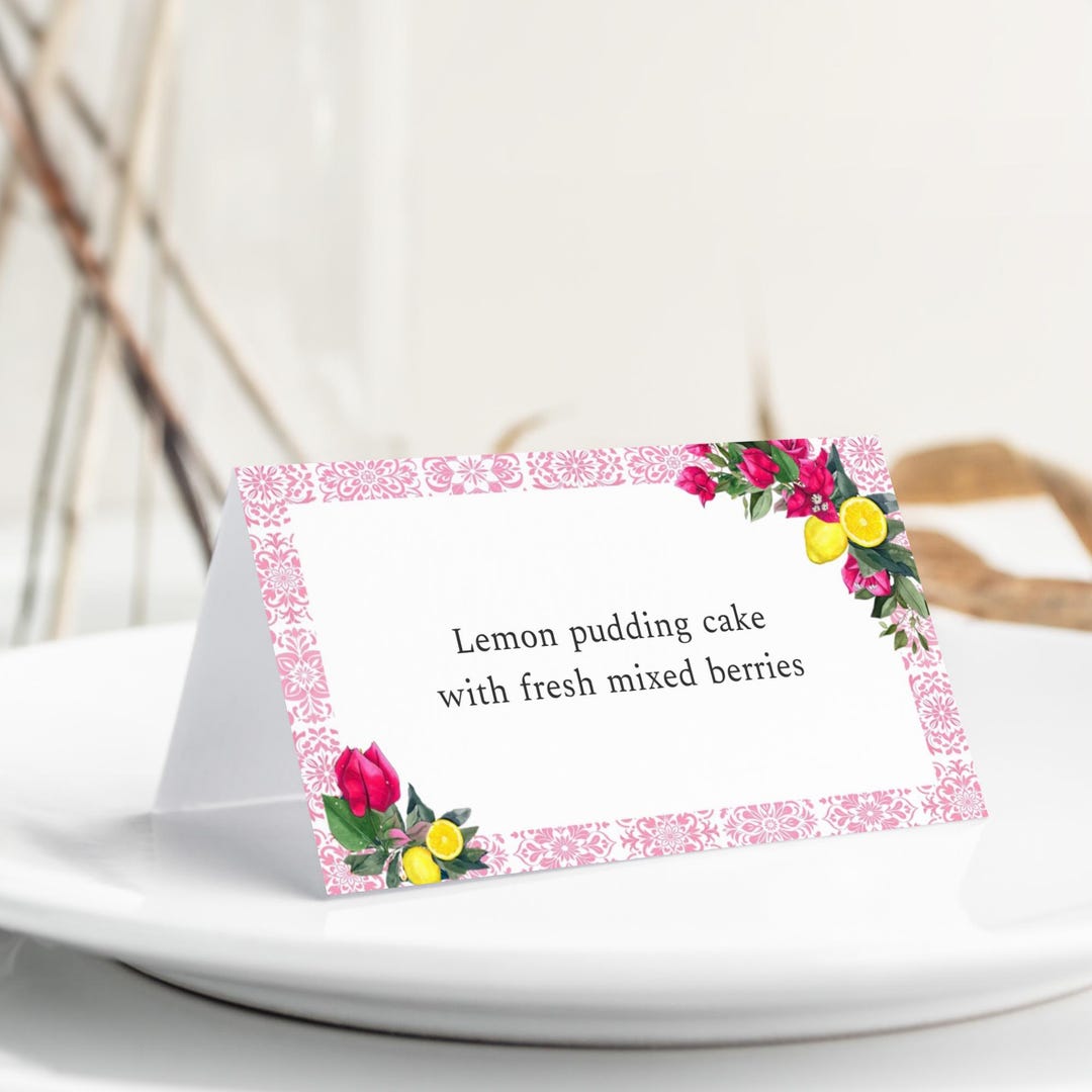 Lemon Mediterranean Food Label Template, Floral Pink Bougainvillea ...
