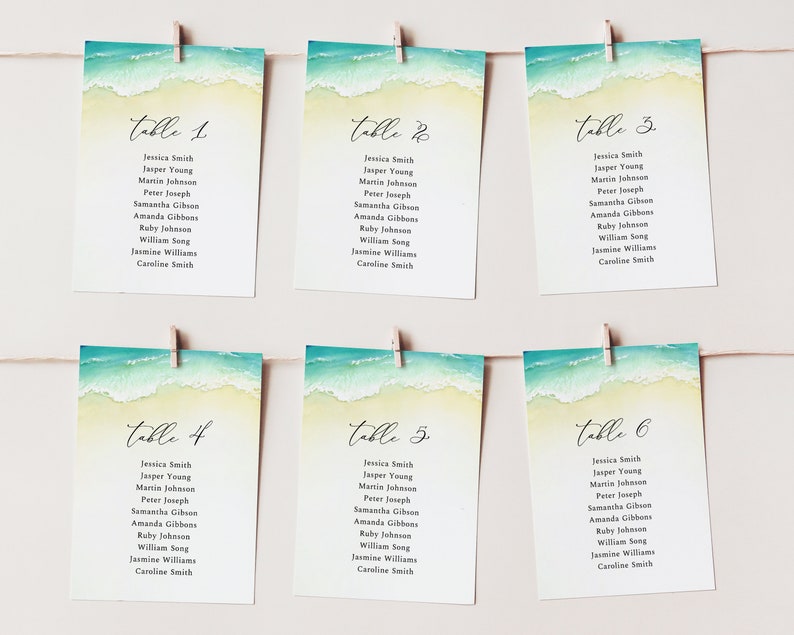 Ocean Seating Chart Template, Beach Wedding Seating Plan, Tropical ...