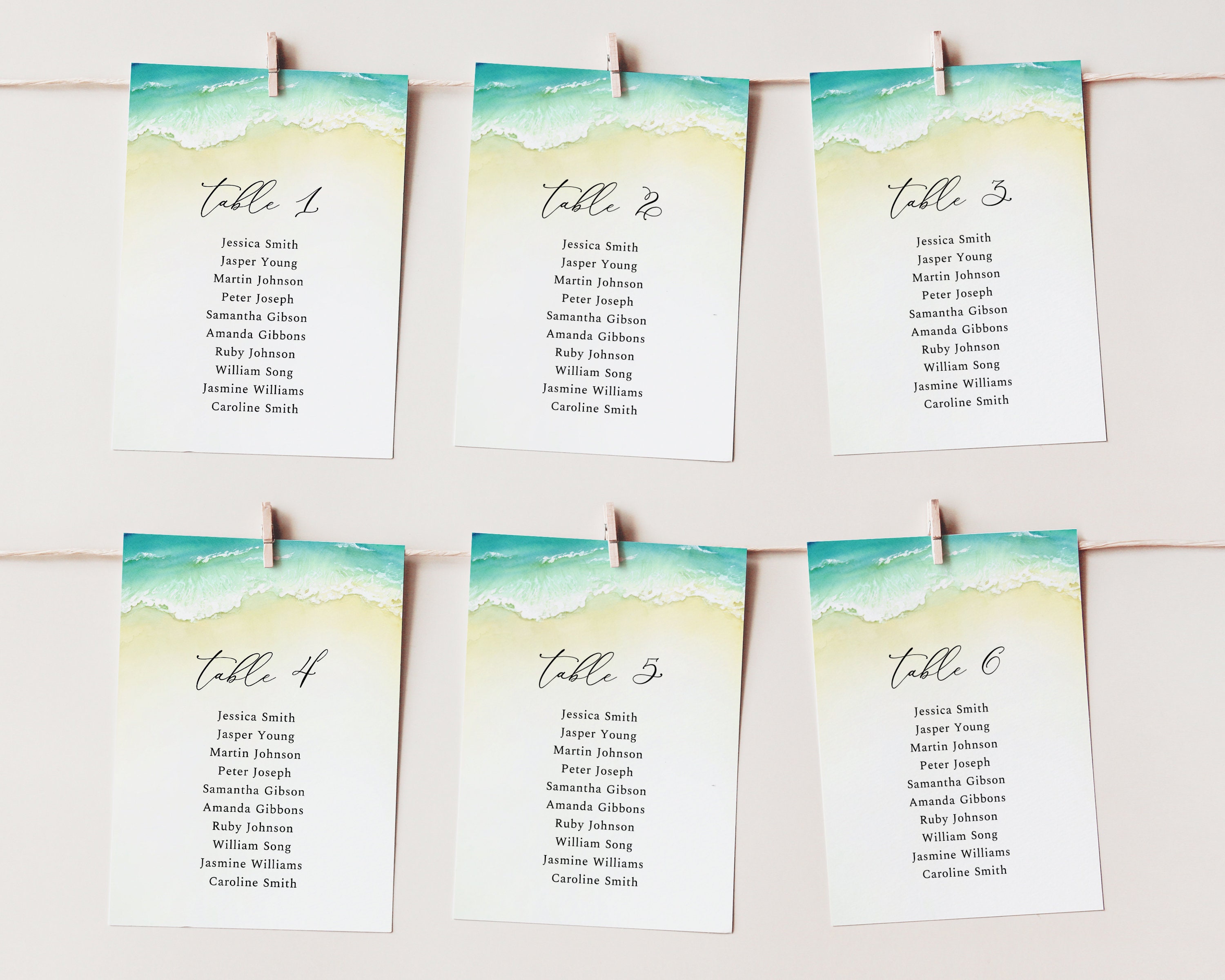 Ocean Seating Chart Template, Beach Wedding Seating Plan, Tropical ...