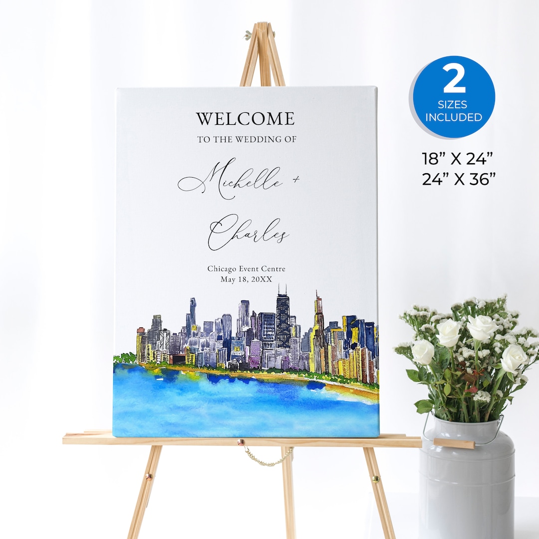 Chicago Wedding Welcome Sign, Chicago Skyline Wedding Template, Custom ...