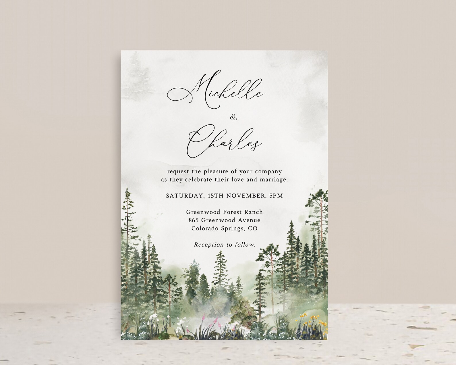 Mountain Wedding Invitation, Forest Wedding Invitation, Winter Forest ...