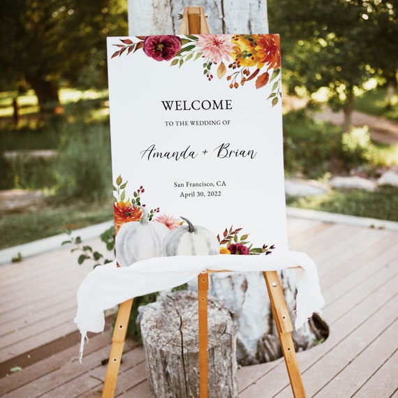 Fall Wedding Welcome Sign Autumn Welcome Sign White Pumpkin - Etsy