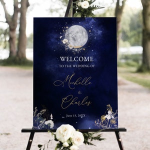 Floral Moon Wedding Welcome Sign Celestial Custom Sign - Etsy