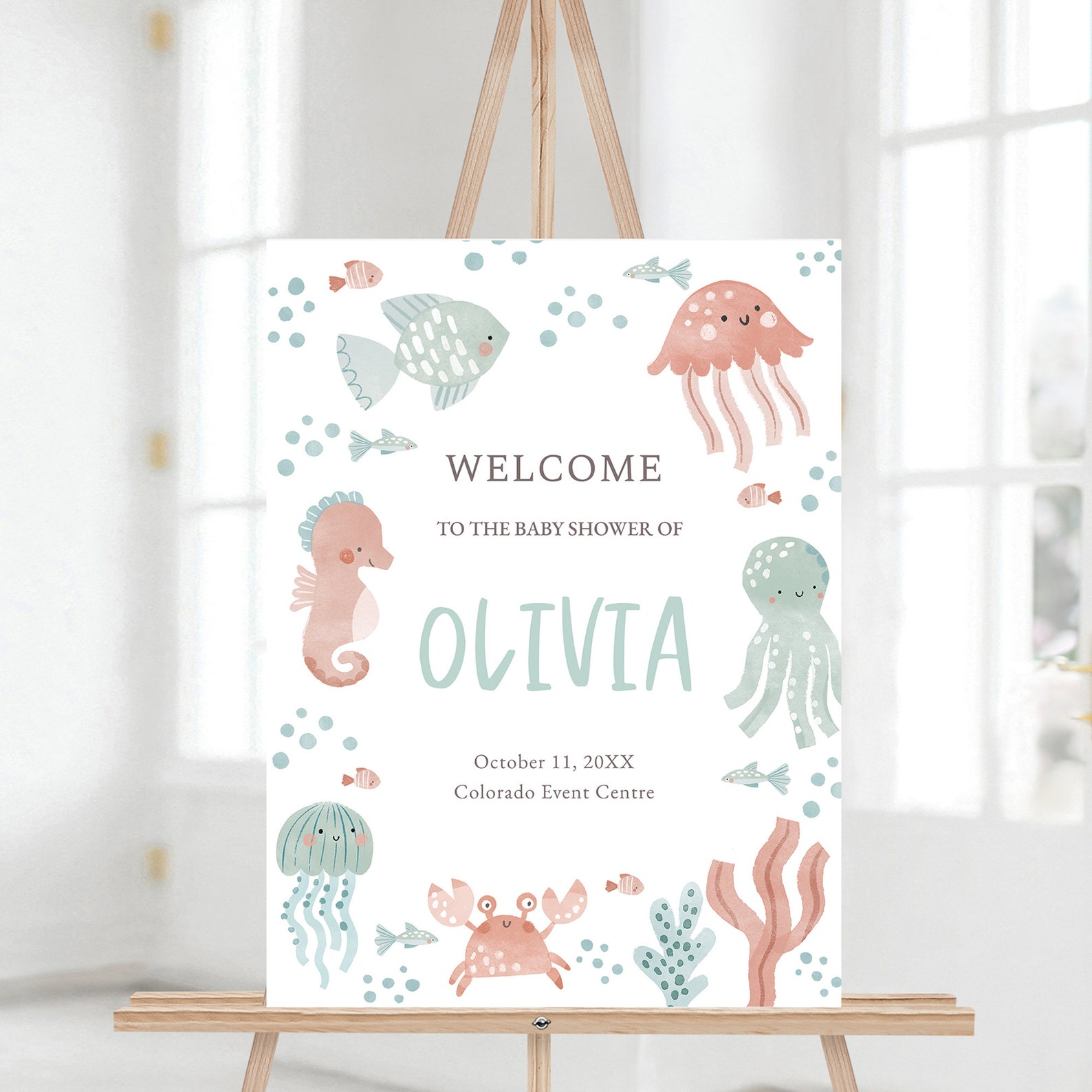 Editable Under the Sea Welcome Sign, Ocean Baby Shower Sign, Nautical ...