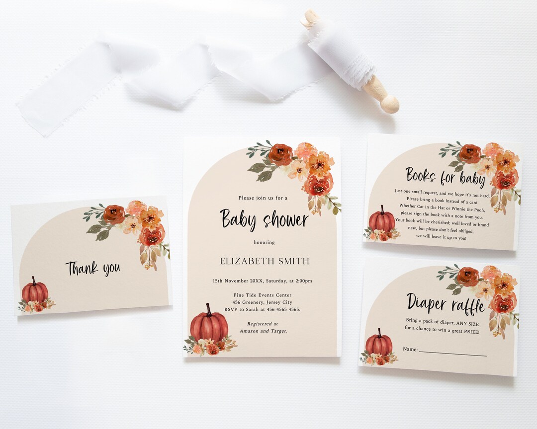 Fall Baby Shower Invitation, Autumn Invitation Template Suite, Burnt ...