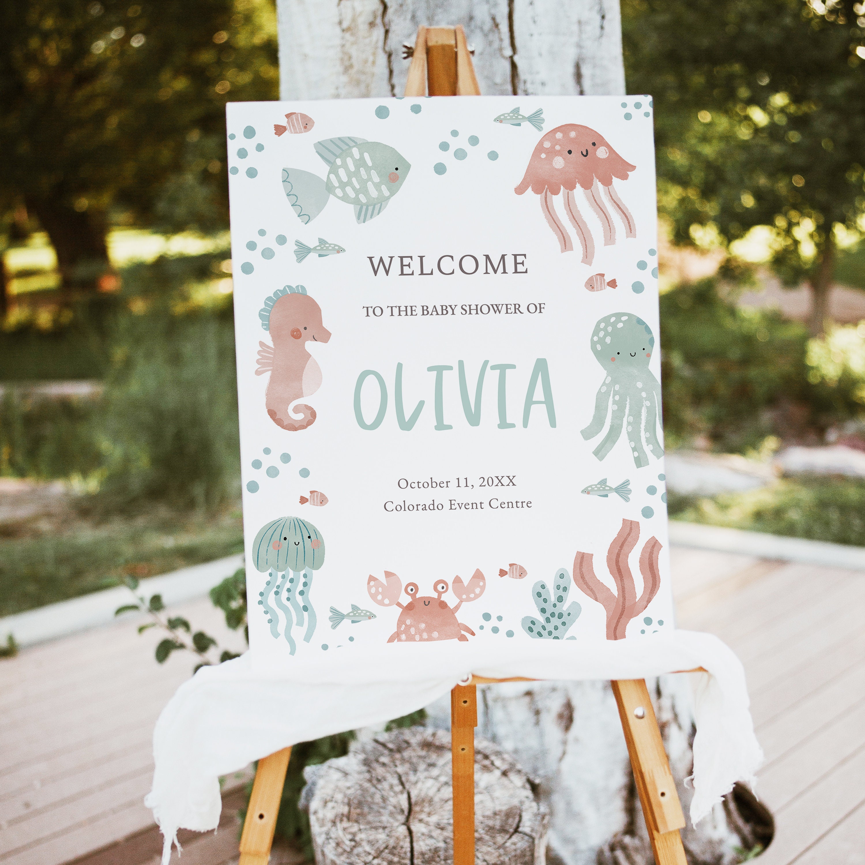 Editable Under the Sea Welcome Sign, Ocean Baby Shower Sign, Nautical ...