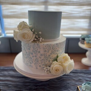 Blue French Toile Cake Wrap PRINTABLE TEMPLATE Pattern Edible Icing ...