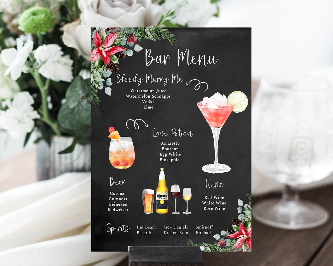 Christmas Bar Menu Sign Printable, Holiday Bar Menu, Drinks Sign ...