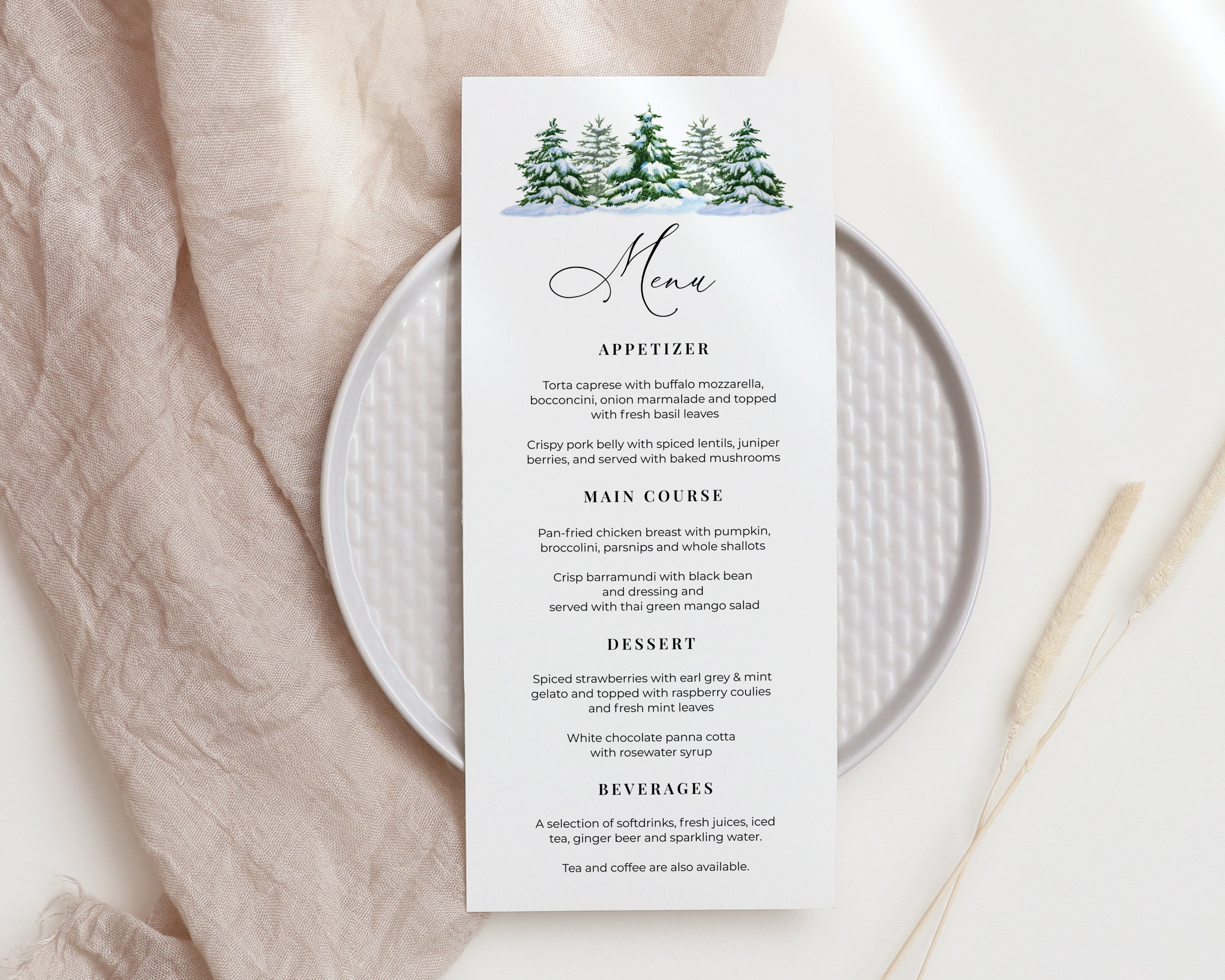 Pine Trees Menu Template Holidays Wedding Menu Cards Winter - Etsy