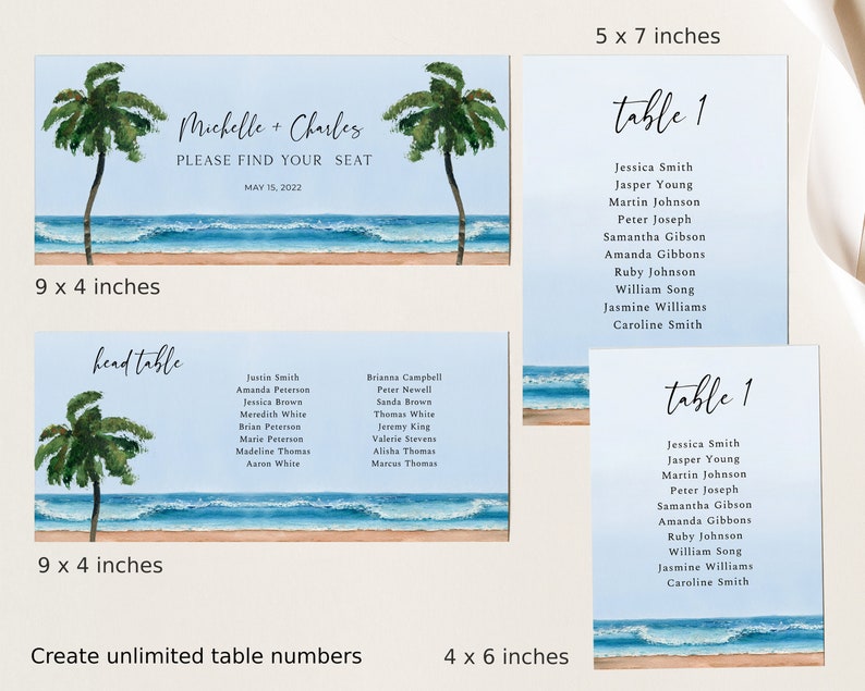 Tropical Wedding Seating Chart Template, Wedding Seating Place Sign ...