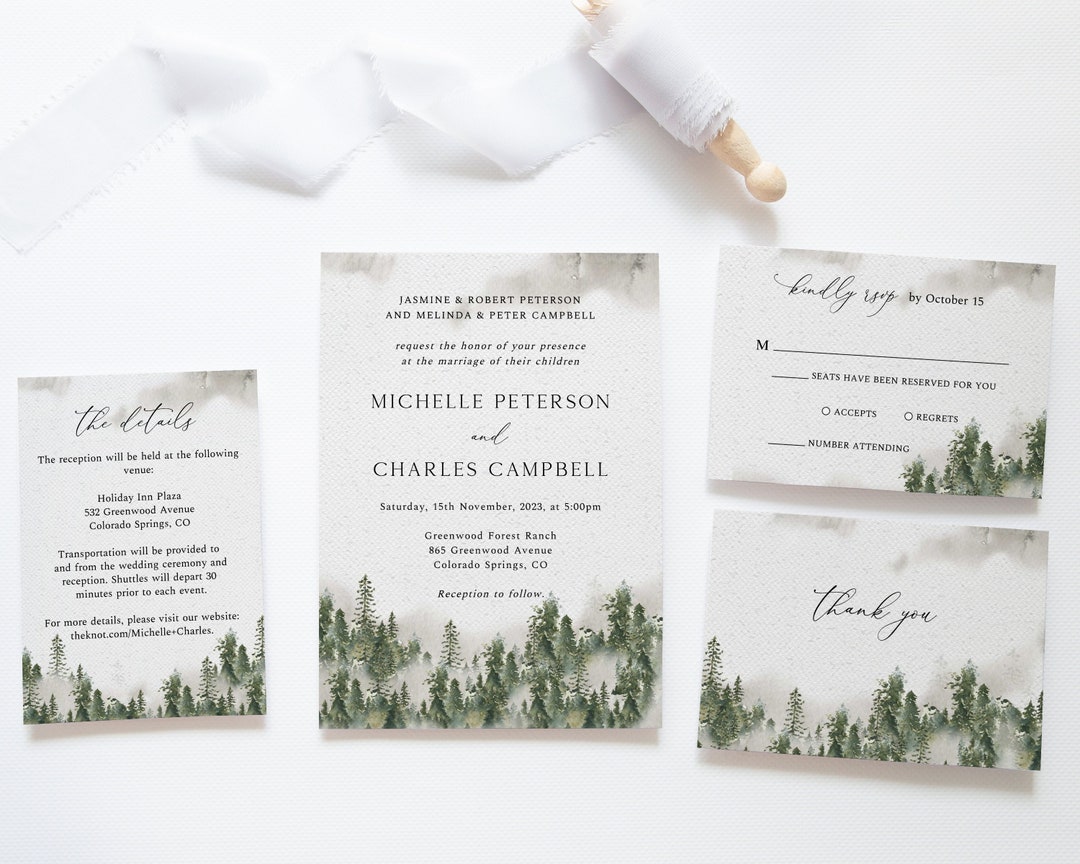 Forest Wedding Invitation Set Mountain Wedding Woodland - Etsy