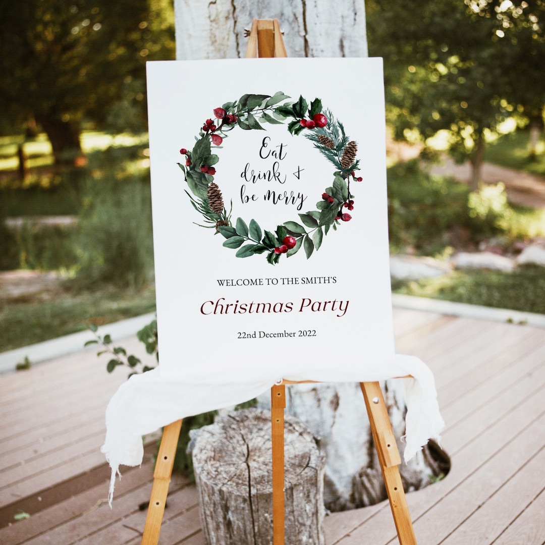 Christmas Party Sign, Christmas Welcome Party Sign, Holiday Party Sign ...