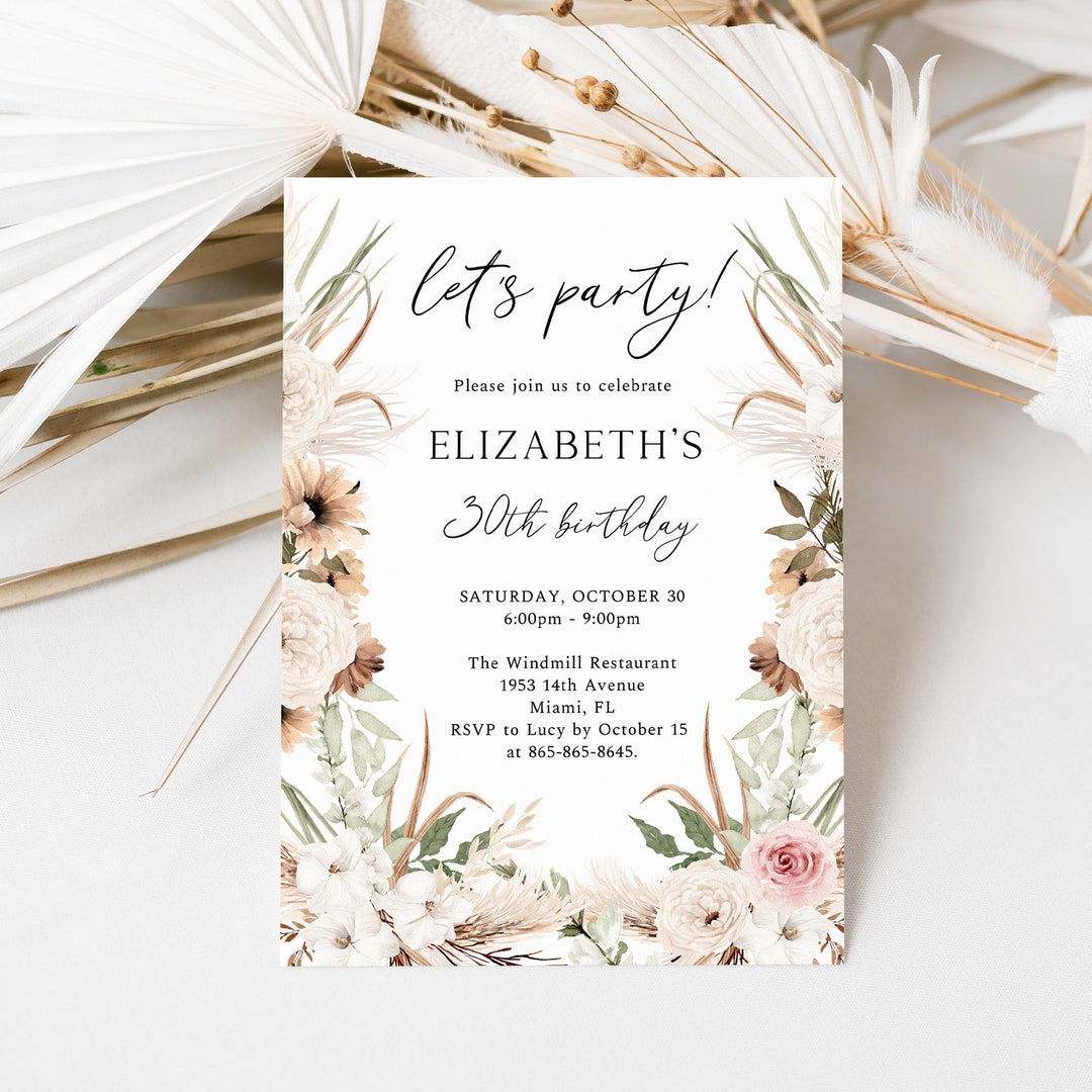 Bohemian Birthday Invitation Template, Boho Blush Pink and Beige ...