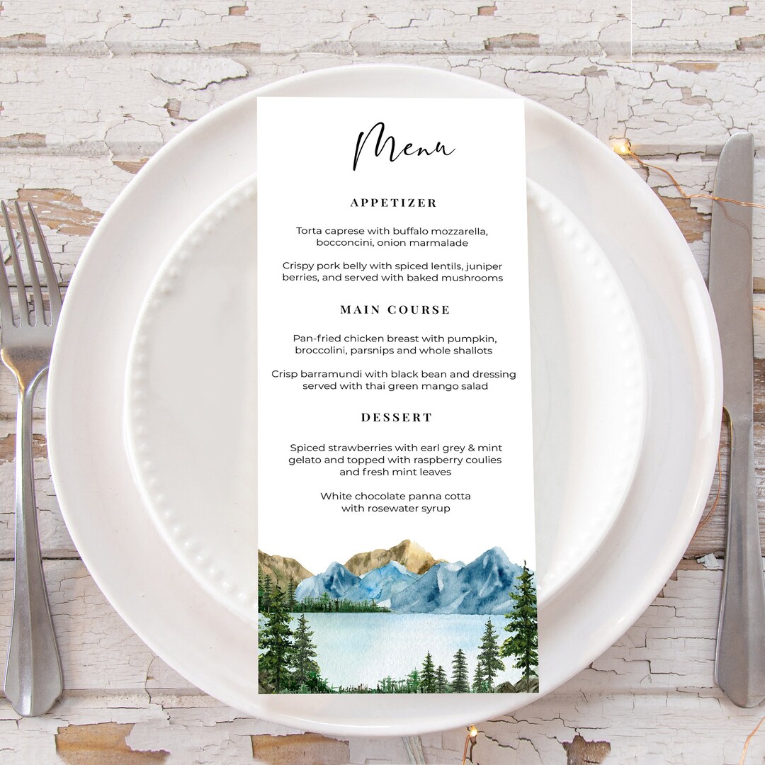 Mountain Menu Template, Lake Menu Template, Woodland Moutain Pine Menu ...