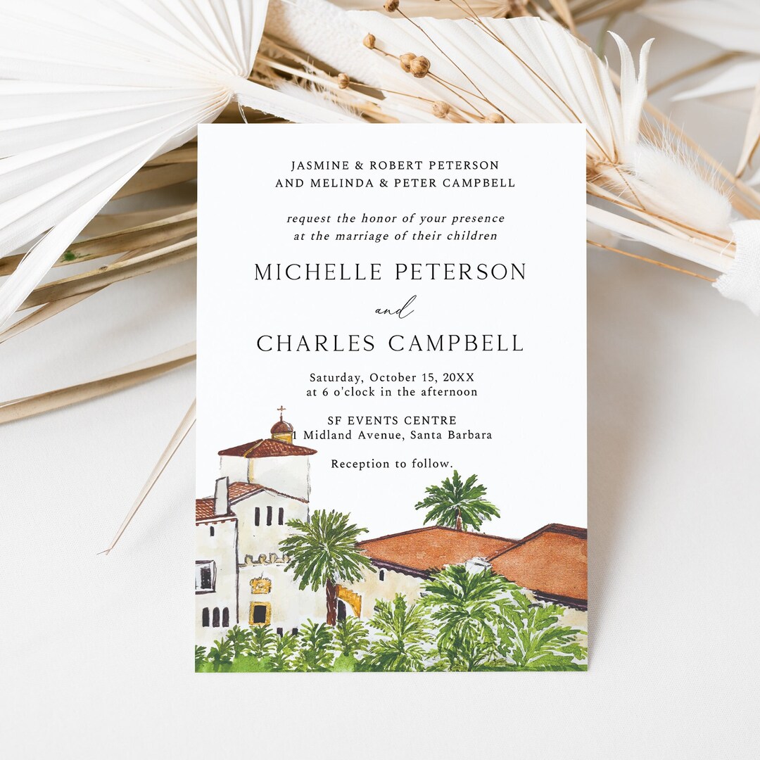 Santa Barbara Wedding Invitation, California Wedding, Destination ...