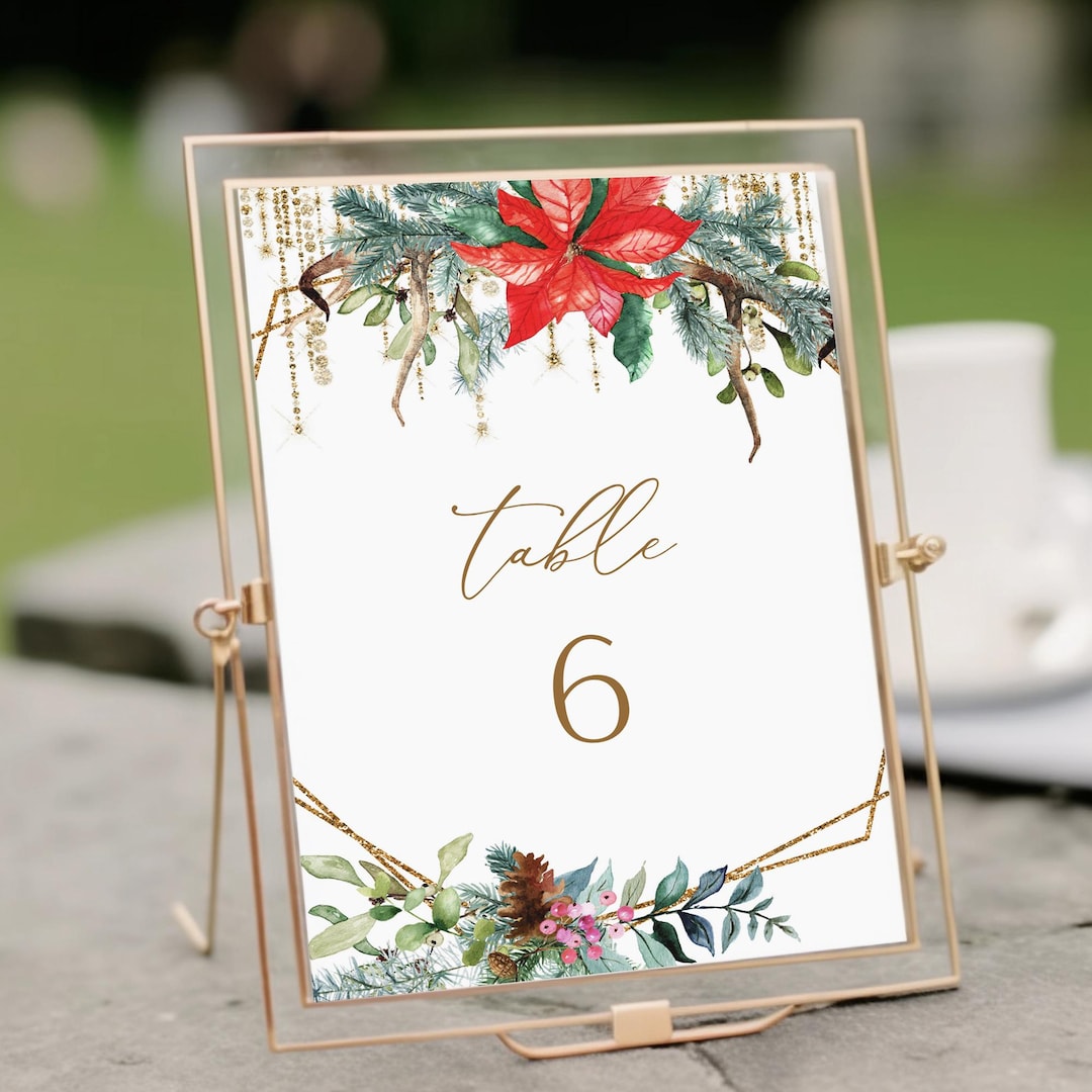Winter Greenery Table Number Template, Christmas Table Number Template ...