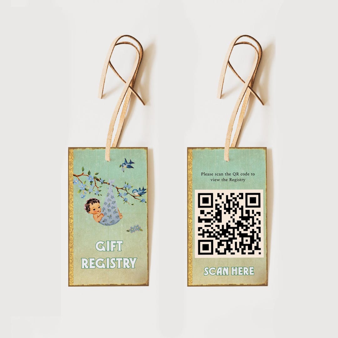 Vintage Retro Boy Baby Shower Gift Registry With QR Code, Chapter Book ...