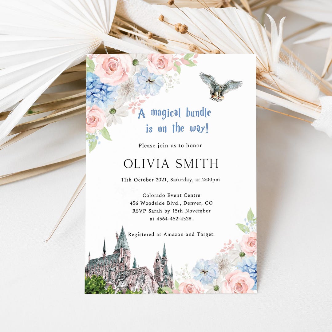 Dusty Blue and Pink Floral Baby Shower Invitation, Shabby Chic, French ...