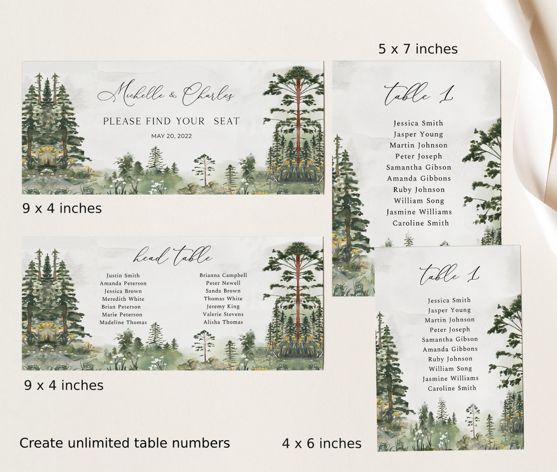 Seating Chart Poster Forest Seating Template Woodland - Etsy
