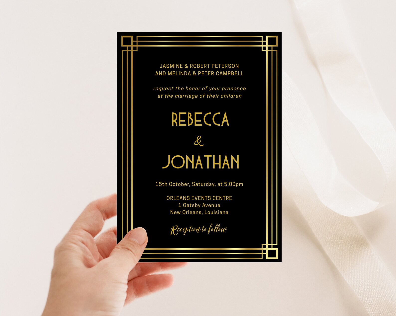 Great Gatsby Wedding Invitation Black and Gold Ceremony | Etsy