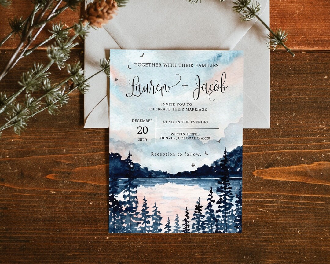 Lake Wedding Invitation Forest Wedding Invitation Mountain - Etsy