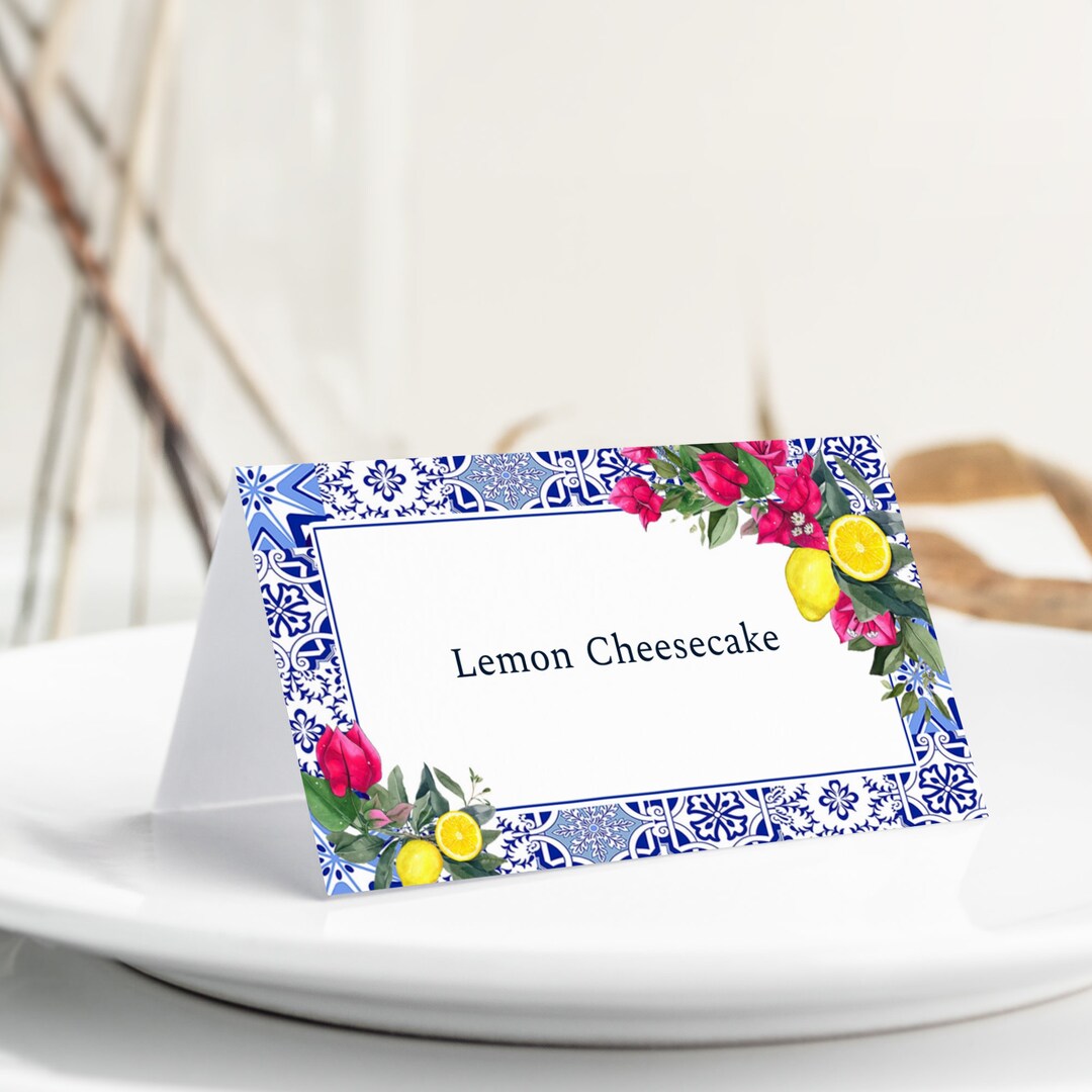 Mediterranean Lemon Food Label Template, Printable Blue Tiles Buffet ...