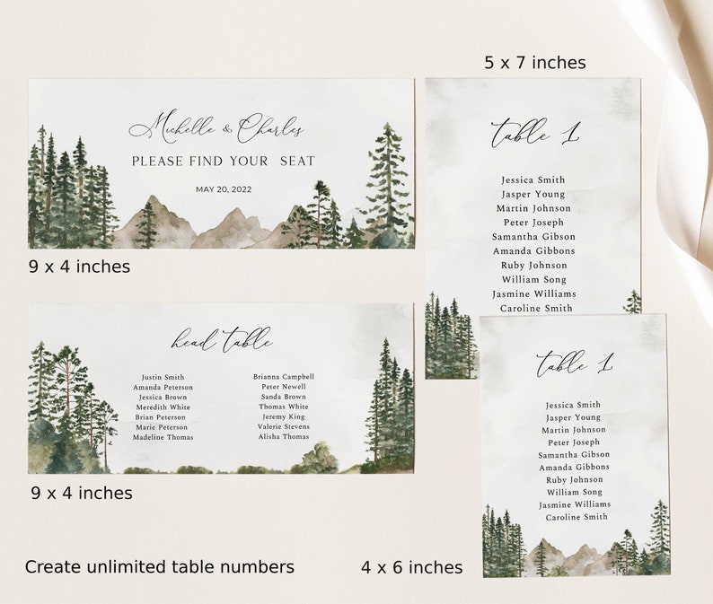 Seating Chart Poster Forest Seating Template Woodland - Etsy