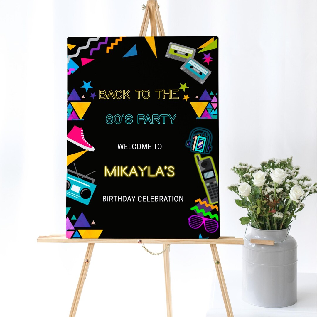 80s Birthday Welcome Sign, Neon Glow Sign, Back to the 80s, Rewind to ...