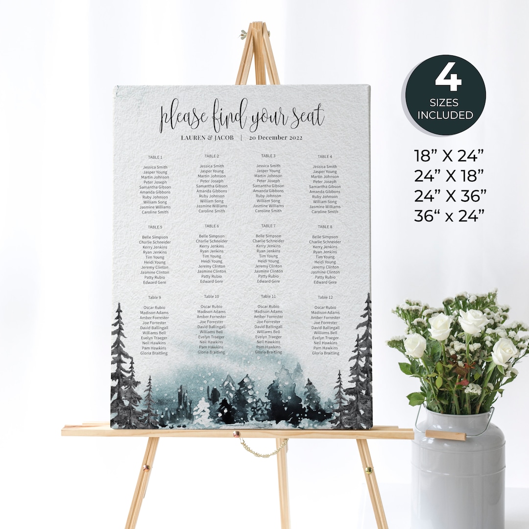 Wedding Christmas Seating Chart, Winter Wedding Seating Chart, Seating ...