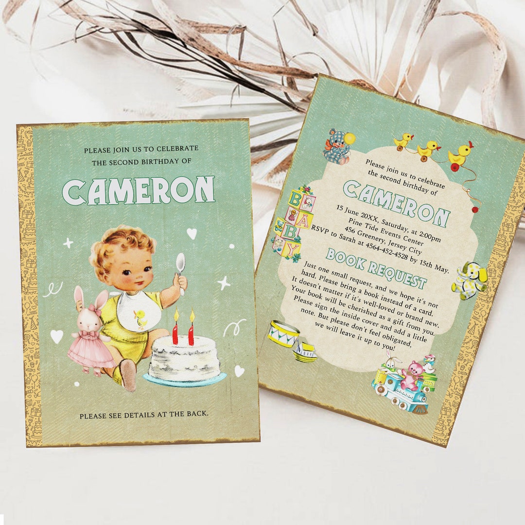 Retro Storybook Second Birthday Invitation Girl, Chapter Book Themed ...