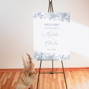 Dusty Blue Chinoiserie Welcome Sign, Blue Floral Line Art, Botanical ...